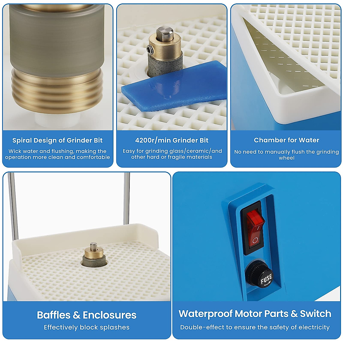 ANBULL Stained Glass Grinder Machine,Mini Portable Stained Grinder Glass Art Grinding Tool with 5/8" & 1" Grinder Bits (110V, 65W, Blue)