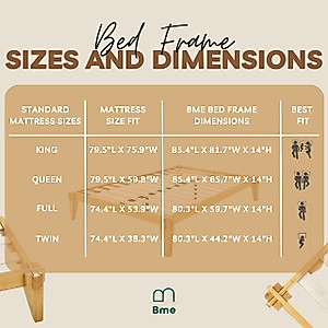 Bme Chalipa 14” Queen Bed Frame - Solid Wood Platform Bed - Japanese Joinery Bed Frame - Wood Slat Support - No Box Spring Needed - Easy Assembly - Minimalist & Modern Style, Natural