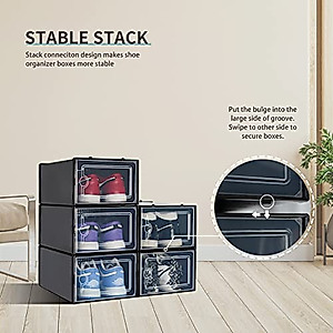 Hrrsaki 15 Pack Shoe Storage Boxes, Black Plastic Stackable Shoe Organizer Boxes with Front Opening Lids, Ventilation and Dust-proof, Shoe Container Boxes for Closet, Bedroom, Bathroom, Fit for Women/Men Size 9(13” x 9” x 5.5”)