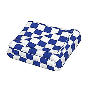 Throw Blanket Home Decor, Blue Checkered Blanket, Funny Thanksgiving Christmas Birthday Gifts, Soft Warm Lightweight Microfiber Plaid Flannel Blankets for Sofa Couch Bed Car Travel 60X50 Inch