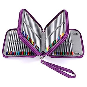 BTSKY Zippered Pencil Case-Canvas 72 Slots Handy Pencil Holders for for Prismacolor Watercolor Pencils, Crayola Colored Pencils, Marco Pencils (Purple)