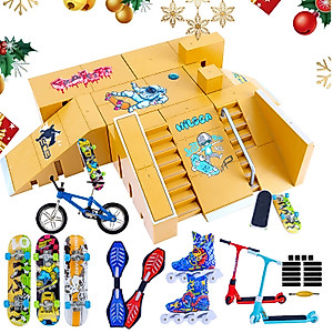 Finger Skateboard Skateparks ramp 8- in-1 kit Sets,Fingerboard Obstacles，Deck Ramps Mini Finger Skateboard Park kit, Finger Skateboards for Kids Birthday Toys etc