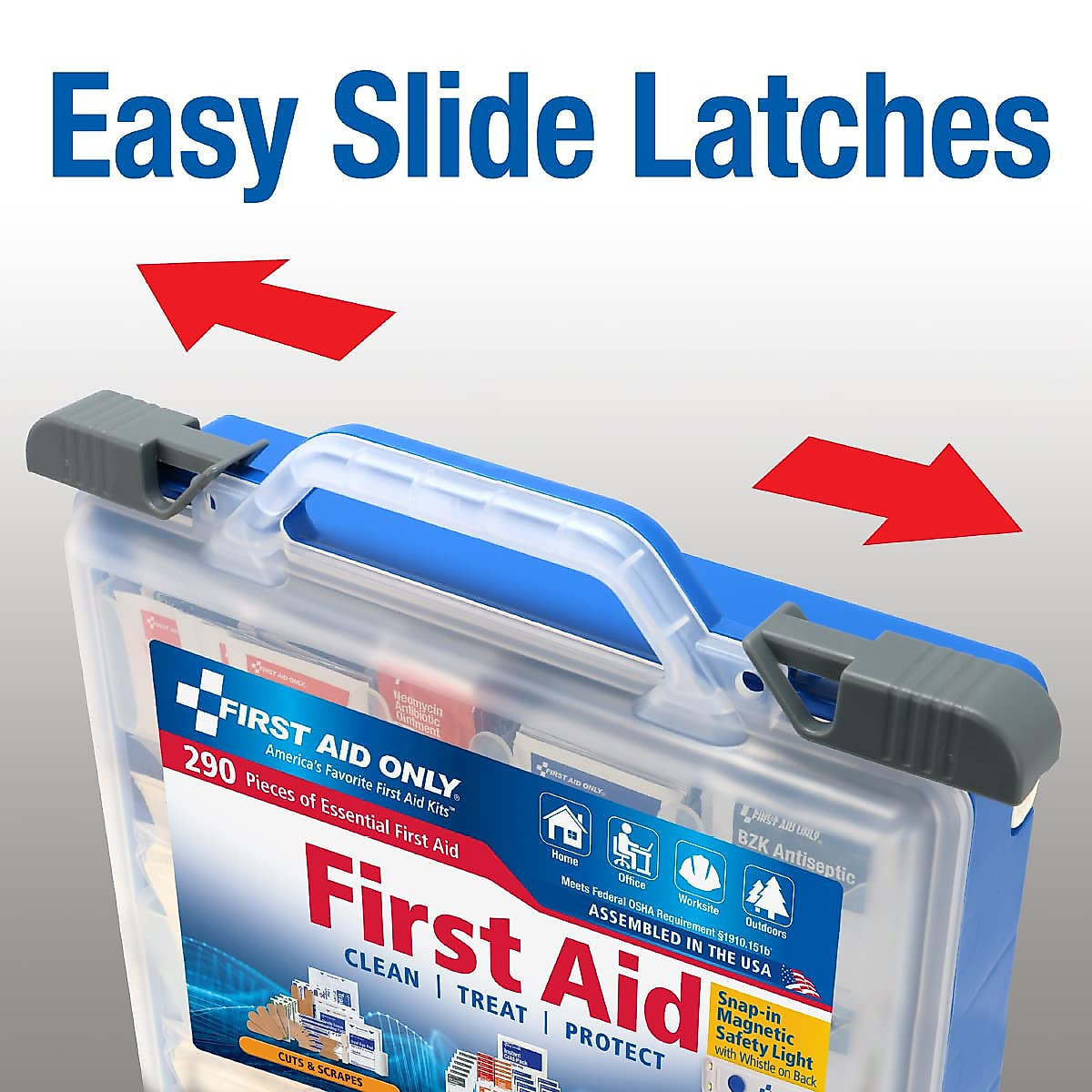 First Aid Only 290 Piece All-Purpose First Aid Kit with Magnetic Safety Light