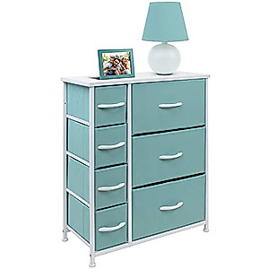 Sorbus Dresser with 7 Drawers - Furniture Storage Chest for Kid’s, Teens, Bedroom, Nursery, Playroom, Clothes, Toys - Steel Frame, Wood Top, Tie-dye Fabric Bins (7-Drawer, Pastel Aqua)