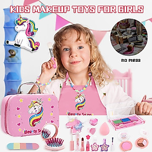 Toys for Girls-Kids Makeup Kit for Girl,29PCS Real Washable Kids Toys for Girls Age 2 3 4 5 6 7 8 9 10 11 Year Old,Princess Christmas Birthday Ideas Unicorns Gifts for Girls with Dress Up Jewelry Set