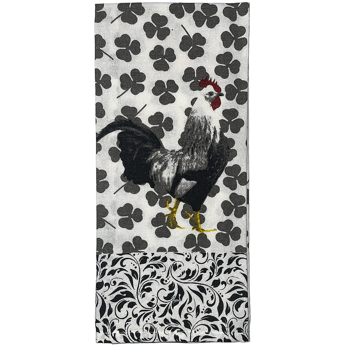 Set of 4, 100% Cotton Black & White Roosters Theme Farmhouse Kitchen Towels Set - Dish Towels, Include 2 Kitchen Towels, 1 Pot Holder & 1 Ovenmitt.