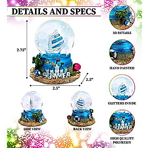 CoTa Global Cool Summer Sailboat Snow Globe - Water Globe Figurine with Sparkling Glitter, Collectible Novelty Ornament for Home Decor, for Birthdays, Holiday and Valentine's - 45mm