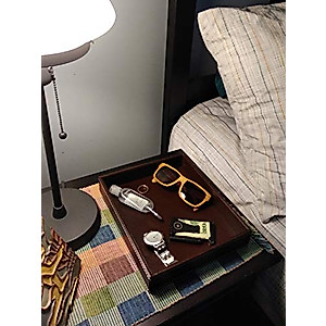 Valet Tray, Dresser Organizer, Desk Tray, Bedside Organizer, Key Bowl, Nightstand Organizer for Men, EDC Tray, Brown PU Leather, 10.3 x 8.3 x 1.6 inches