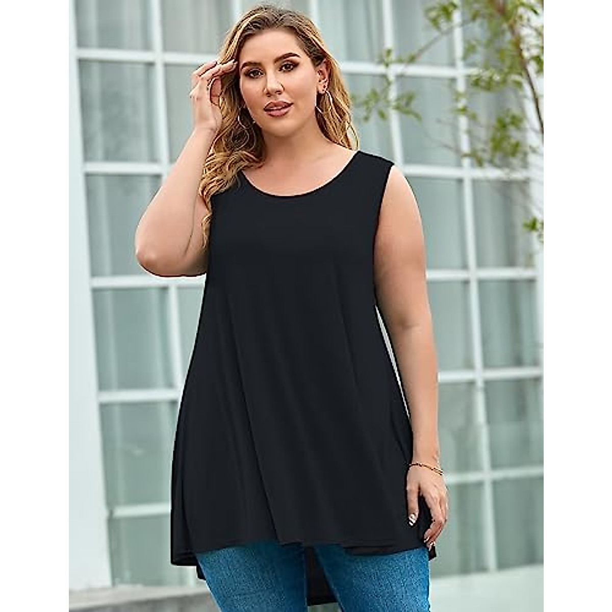 LARACE Tank Tops for Women Plus Size Sleevelss Tunic Casual Summer Clothes Swing Shirts for Leggings (2X, Black)