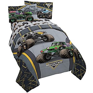 Jay franco Monster Jam MJ Life 5 Piece Full Bed Set-Includes Reversible Comforter&Sheet Set-Bedding Features Grave Digger, Max-D, Megalodon-Super Soft Microfiber-(Official Monster Jam Product)