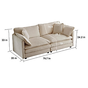 Neylory Modern Love Seat 2-Seater Sofa Couch, Comfortable Deep Seat Chenille Loveseat with 2 Pillows & Armrest Pillows for Living Room Apartment Bedroom, 76.7" W