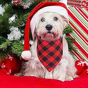 ADOGGYGO Christmas Dog Bandana Classic Buffalo Plaid Pet Bandana Triangle Bibs Kerchief Red Green Plaid Dog Scarfs for Small Medium Large Dogs Cats Pet (S, Red & Red)