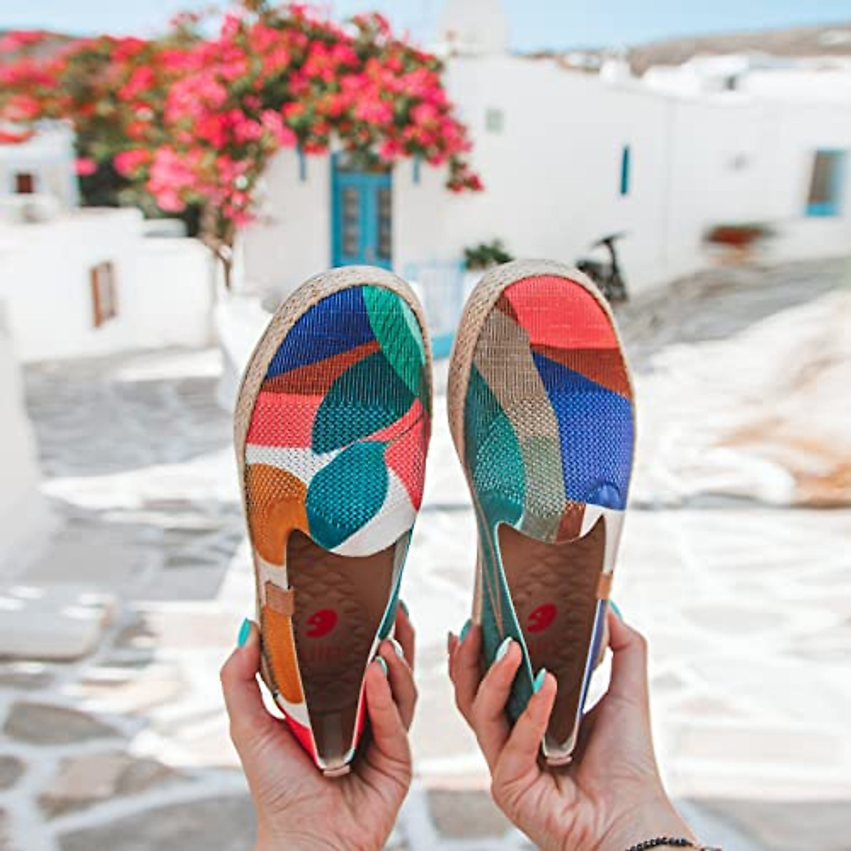 UIN Women's Espadrilles Slip Ons Knitted Lightweight Walking Casual Loafers Comfortable Art Painted Travel Shoes Marbella Broad Leaf (9)