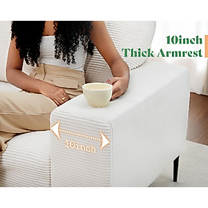 AMERLIFE 89 inch Sofa, Oversized Sofa-Modern Sofa Couch in Corduroy, 3 Seater Sofa for Living Room, White Deep Seat Sofa