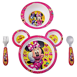The First Years Disney Minnie Mouse Dinnerware Set - Easter Basket Stuffers - Toddler Plates and Toddler Utensils- 4 Count