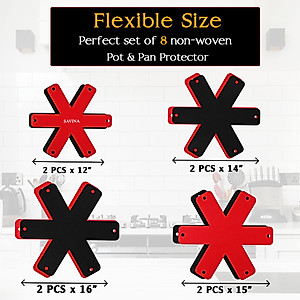 Savina Pot & Pan Protectors - Big Different Sizes (16" 15" 14" 12") - Set of 8 - Material Felt, Cookware Protectors, Keep Kitchenware of Scratches and Avoid Clatter, Divider Pads