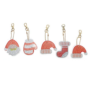 Hztyyier Diamond Painting Enfant 5 Ans 5Pcs 5D DiyPainting Christmas Keychain/Necklace Sticker Kits DIY Art Craft Kits for Kids and Adult