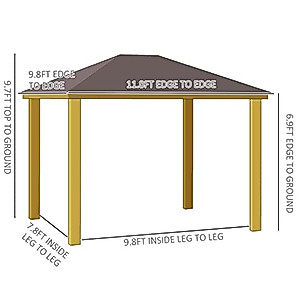 UXZDX 10' X 12' Patio Solid Metal Roof Gazeb, Galvanized Steel Gazebo with Wooden Frame, for Patios Deck Backyard Gardon