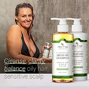 Tree to Tub Sulfate Free Shampoo and Conditioner Set for Oily Hair, Sensitive Scalp & Peppermint Body Wash for Sensitive Skin Dry Skin - pH Balanced Moisturizing Body Wash Shampoo and Conditioner