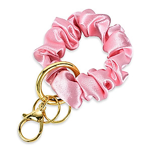 Junyuerly Wrist Strap Key Chain Elastic Scrunchie Bracelet Multifunctional Key Ring for Women (Style B -pink)