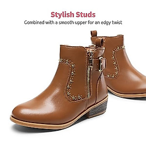 DREAM PAIRS Girls Boots Low Heel Side Zipper Ankle Booties Little Kid/Big Kid,Size 2 Little Kid,Camel,SDBO2303K