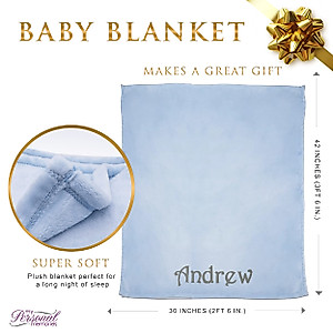 My Personal Memories Customized Baby Blanket for Boy or Girl - Soft and Plush Newborn Gift - Embroidered with Name (Blue)