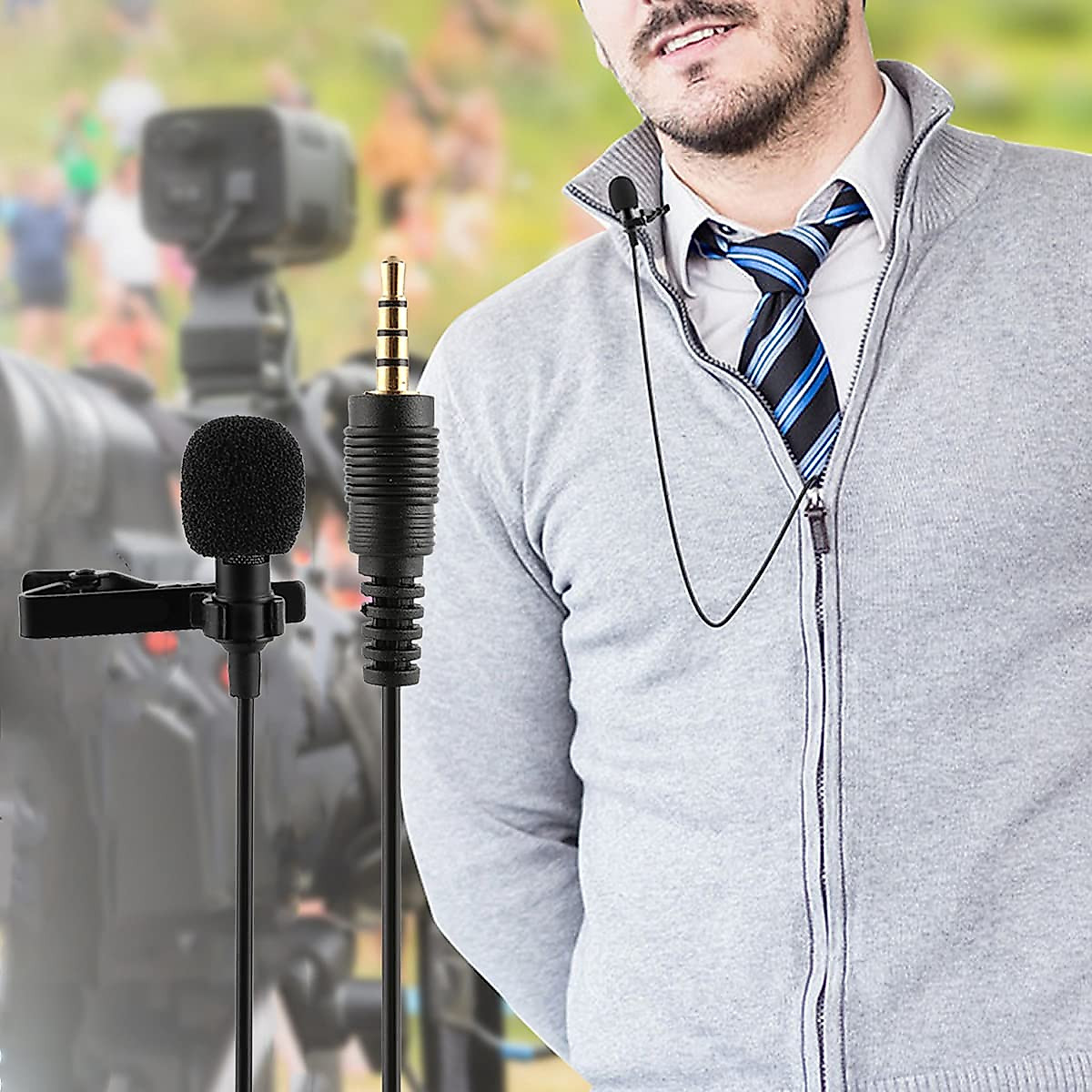 Camidy Clip On Lapel Microphone,Mini Handless Lavalier Mic 3.5mm Jack Wired Omnidirectional Condenser Microphone for Voice Recording