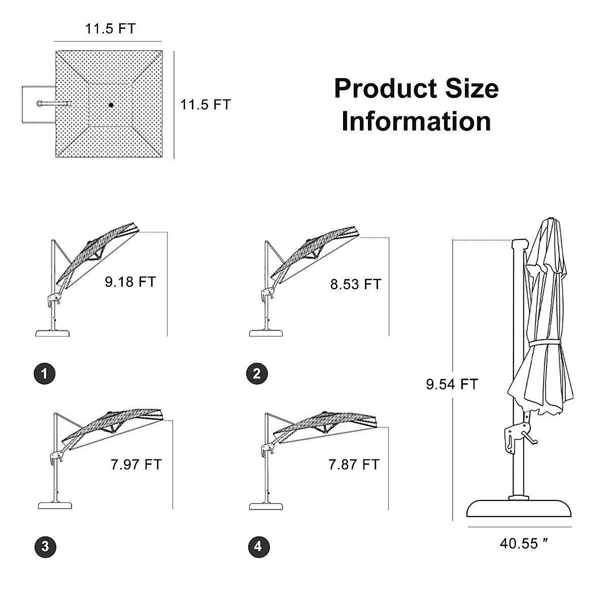 PURPLE LEAF 11.5' X 11.5' Telescopic Patio Umbrella Outdoor Cantilever Umbrella Square Up Down Lifting Offset Umbrella with 360-degree Rotation for Garden Deck Pool Patio Turquiose