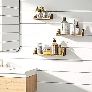 SZQINJI Floating Shelves Wall Mounted Solid Wood Shelf Display Ledge Storage Shelves for Living Room Kitchen Bathroom Carbonized Black Set of 3