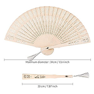 Emsiok 3 PCS Wooden Folding Fan, Vintage Wooden Fan Handheld Folding Fans Sandalwood Hand Fan Wooden Hand Fan Chinese Sandalwood Fan with Tassel for Women Foldable Wedding Favors Baby Shower