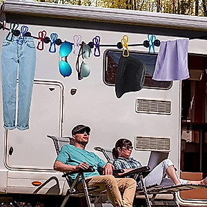 3 Pack Portable Clothesline Windproof Laundry Elastic Travel Clotheslines for Backyard & Balcony Camping on Boat Vacation Hotel Stretchy Retractable Indoor Outdoor Clothes line with 12 Clothespins