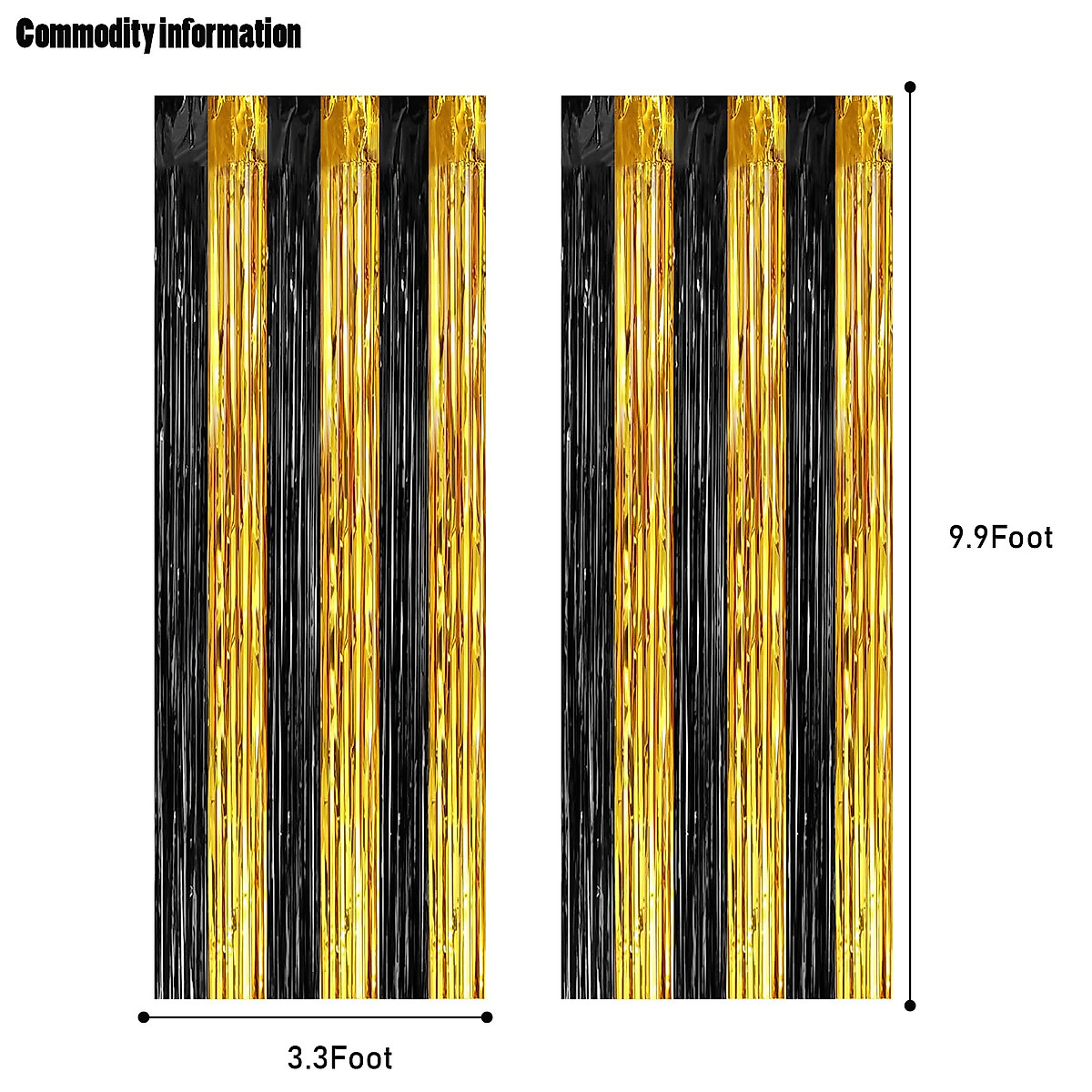 CANREVEL 2 Pack 3.3x8.2 Feet Black and Gold Foil Fringe Backdrop Curtains, Tinsel Streamers Birthday Party Decorations, Fringe Backdrop for Graduation, Baby Shower, Happy New Year, Disco Party