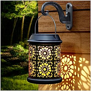 DenicMic Solar Lantern Outdoor Solar Lights Outdoor Hanging Solar Lantern with Handle & Hook Waterproof, 25 Lumen Warm White LED Metal Decorative for Garden, Patio, Porch,Yard, Walkway,1Pack (Black)
