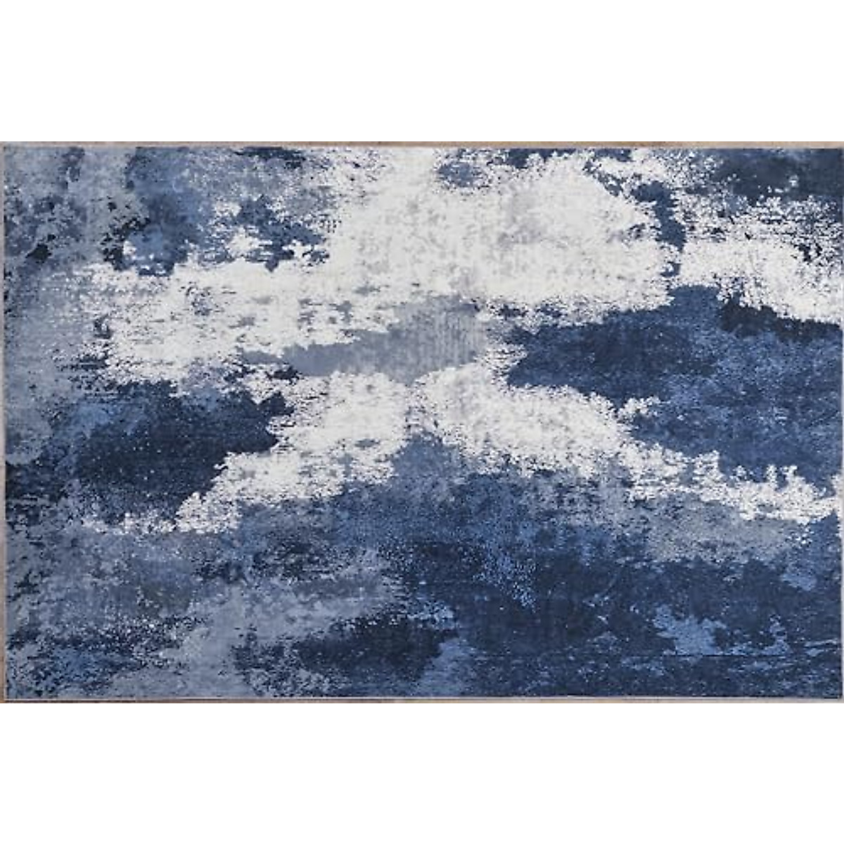 Andency Washable Area Rug 5x7, Modern Abstract Living Room Rugs, Non Slip Carpet for Bedroom Dining Room, Large Soft Satin Resistant Home Decor Rug, Blue
