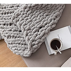 Chunky Knit Chenille Yarn for Hand Knitting Blankets, Super Soft Big Jumbo Blanket Yarn (Grey)