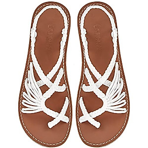 Capana Sandals (10) Woven Women's Flat Sandals - Strappy Braided Sandals , Beach Sandals for Women Dressy Summer , Rope Bohemian Sandals, Spring Casual Womens Shoes , Comfy Boho Flats for Teen Girls – White (Banyan)