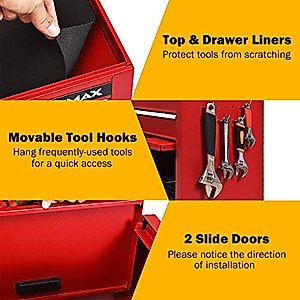 Goplus 6-Drawer Rolling Tool Chest, 3-in-1 Tool Box Organizer w/ Auto Locking System & Lockable Wheels & Sliding Drawers & Detachable Top, Tool Storage Cabinet for Garage Workshop, Red