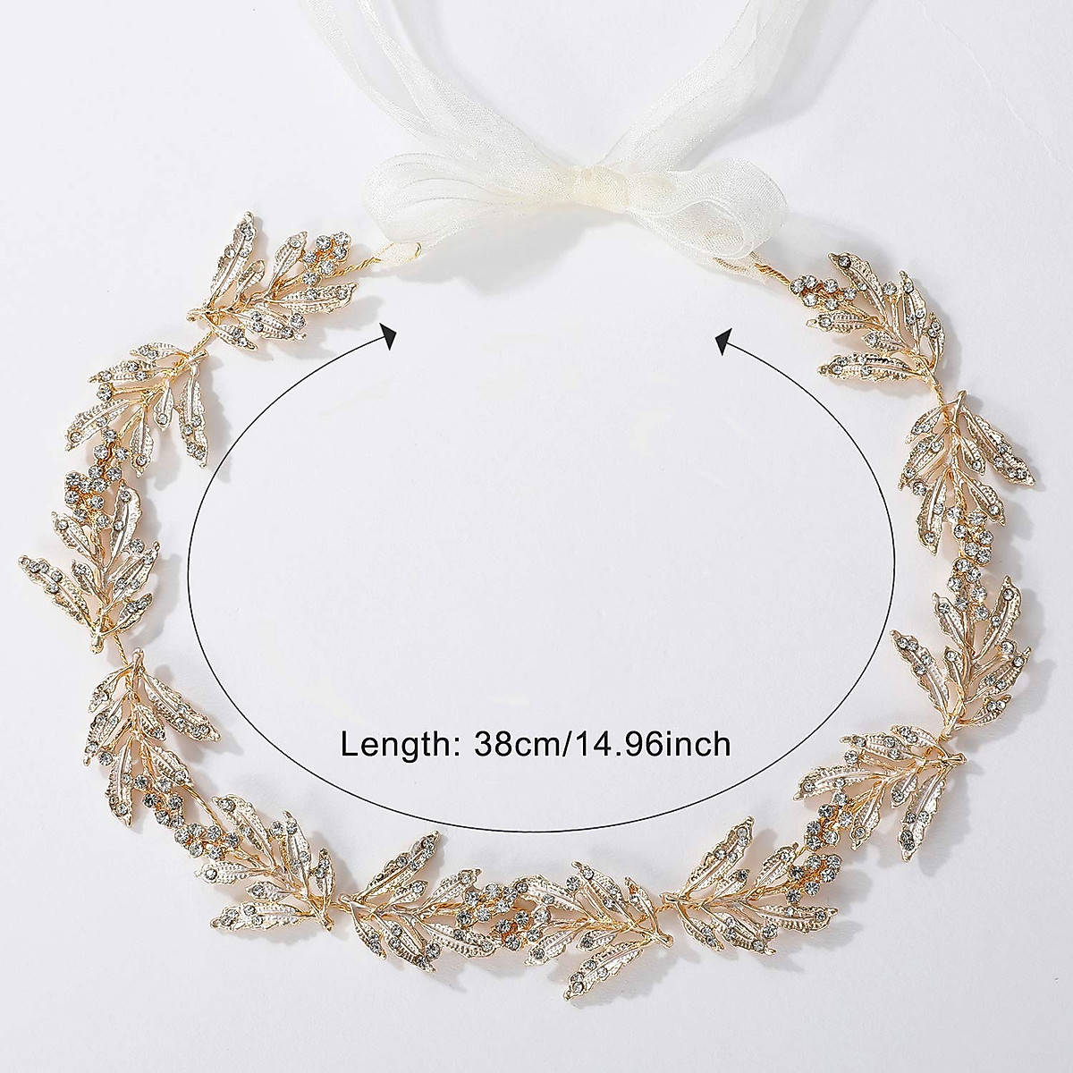 SWEETV Leaf Wedding Headpieces for Bride Flower Girl Gold Bridal Headband with Rhinestones Women Handmade Hair Accessories