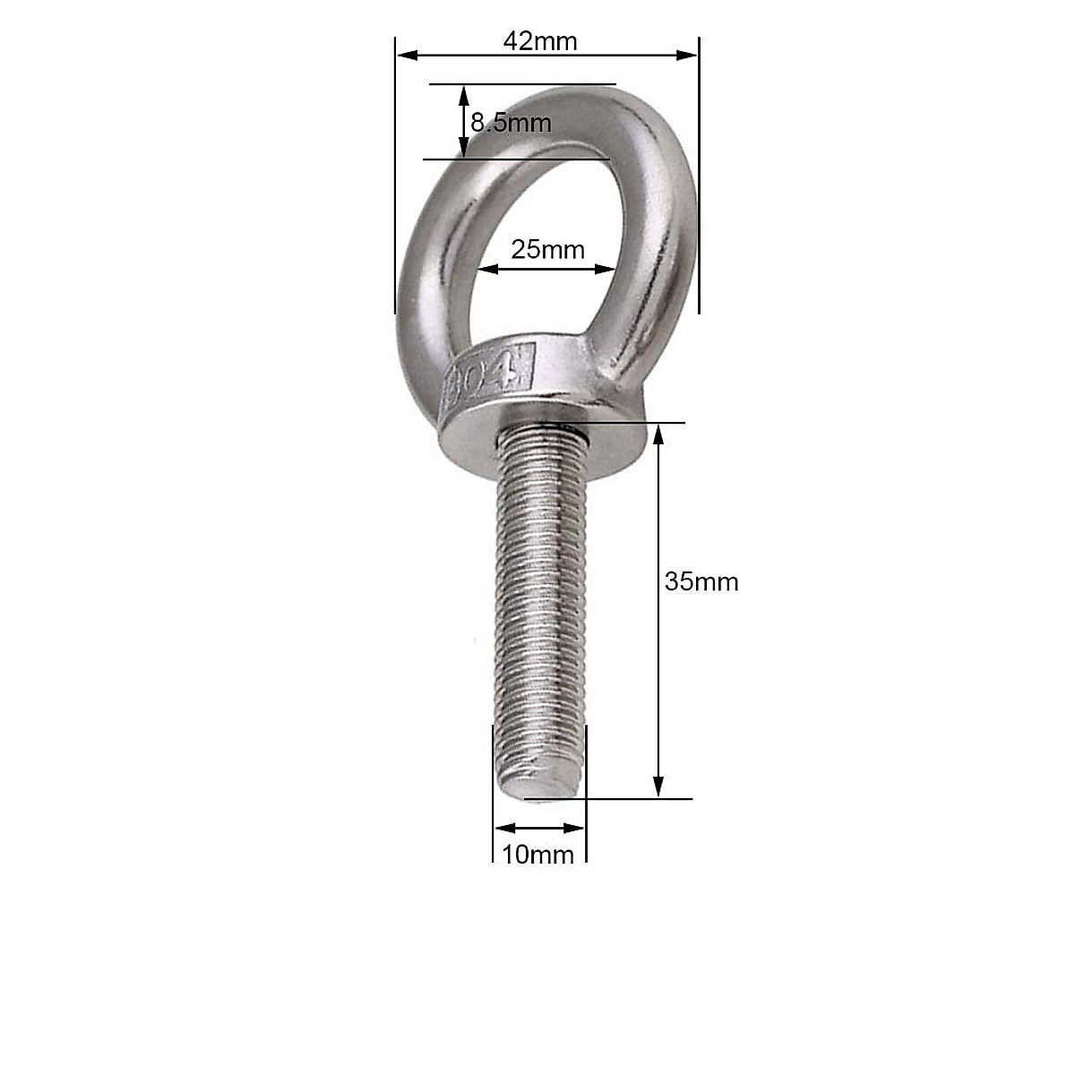 Abimars 304 Stainless Steel Machinery Shoulder Lifting Eye Bolt, 4 PCS M10 Extended Thread Lifting Eyebolts with Lock Nuts, Lock Washers, Flat Washers