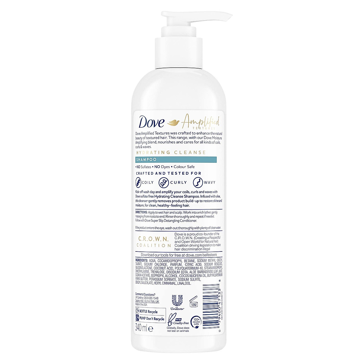 Amplified Textures, Hydrating Cleanse Shampoo, 11.5 fl oz (340 ml), Dove