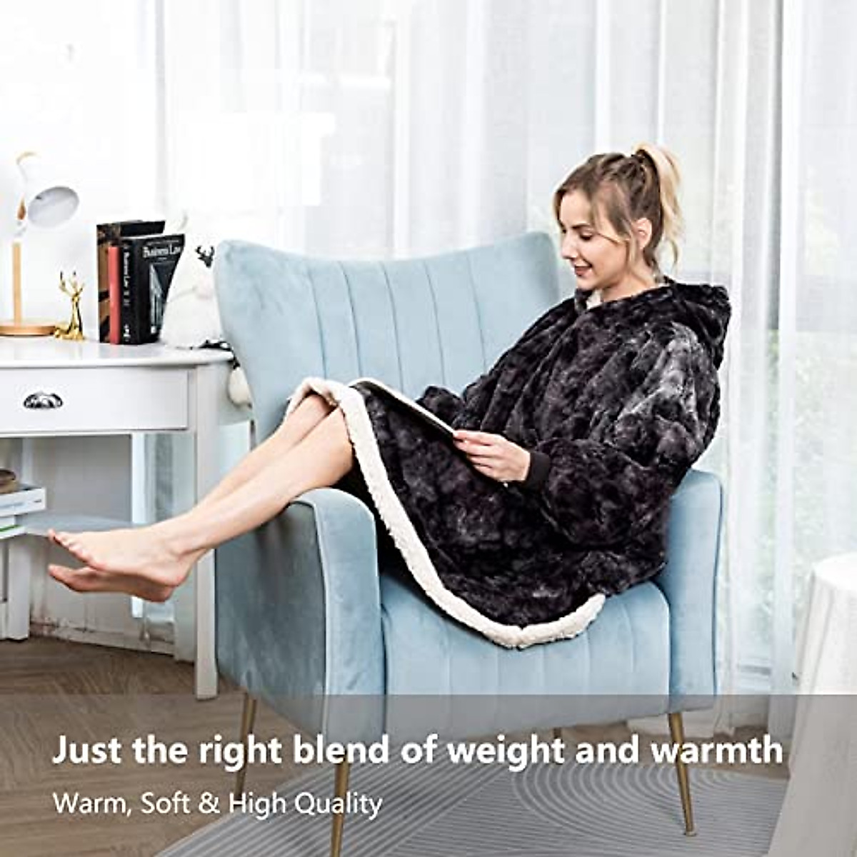 BEDEPOT Wearable Blanket Hoodie Oversized Sweatshirt Warm Birthday Gifts Sherpa Blanket Sweater with Sleeves Giant Pocket Gift for Women Men Adults Teenager