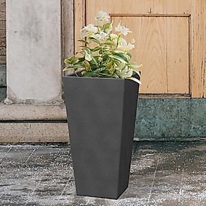 Kante 28" H Concrete Tall Tapered Planter, Large Outdoor Indoor Garden Plant Pot with Drainage Hole and Rubber Plug Home and Patio, Burnished Black Finish