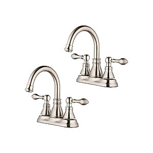 Derengge 2 Handle Brushed Nickel Bathroom Sink Faucet 3 Hole Faucet with Overflow Pop up Drain,360° Swivel Spout 4 Inch Centerset Bathroom Faucet without Supply Hoses,Meets cUPC NSF 61-9 AB1953,2 Pack