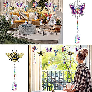 4 Pcs Diamond Painting Kits 5D Diamond Painting Suncatcher Double Sided DIY Wind Chime Kit Diamond Art for Kids Butterfly Bee Hummingbird Ornament for Adults Kids Home Garden Supplies (Cute Style)