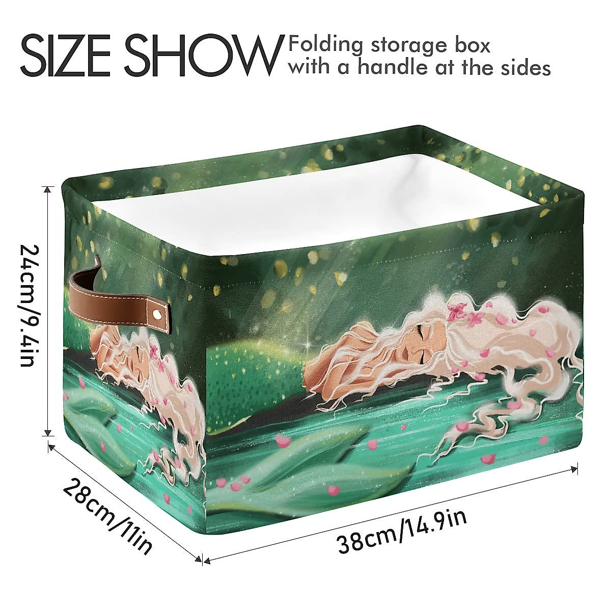 Mermaid Rectangular Storage Basket Storage Bin Collapsible Storage Box with Leather Handles Storage Hamper Organizer for Cars
