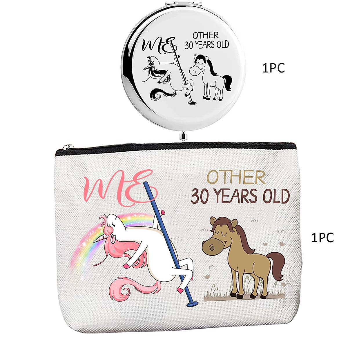 30th Birthday Gifts for Her,30th Birthday Gifts for Women,30 Year Old Birthday Gifts for Women,30th Birthday Makeup Bag,30th Birthday Cosmetic Bag Pouch,30th Birthday Makeup Mirror