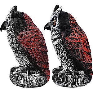 Glintoper 2 Pack Plastic Fake Owl Bird Scarecrow Horned Decoy, Bird Deterrents Scary Birds Away, Nature Enemy Pest Repellent for Outdoor Garden Yard Protectors