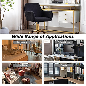 KCC Faux Fur Office Desk Chair, Comfy Swivel Armchair with Wheels, Upholstered Fuzzy Vanity Chair, Adjustable Seat Height, Black