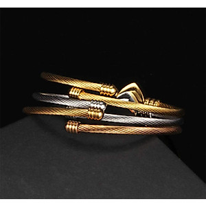 MiniJewelry Simpl Gold Love Heart Bangle Bracelets for Women BFF Family Stainless Steel Adjustable Birthday