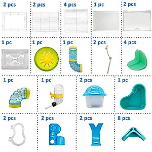 PINVNBY Hamster Cage, 3 Level Mouse Cage and Habitats Hamster Enclosure Hamster Habitat for Mouse Mice Rat Gerbils and Small Animals 10.6 x 7.8 x 10.6inches